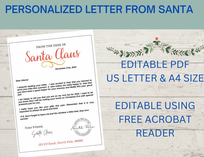 Letter From Santa, Editable Letter From Santa Claus, Personalized Santa ...