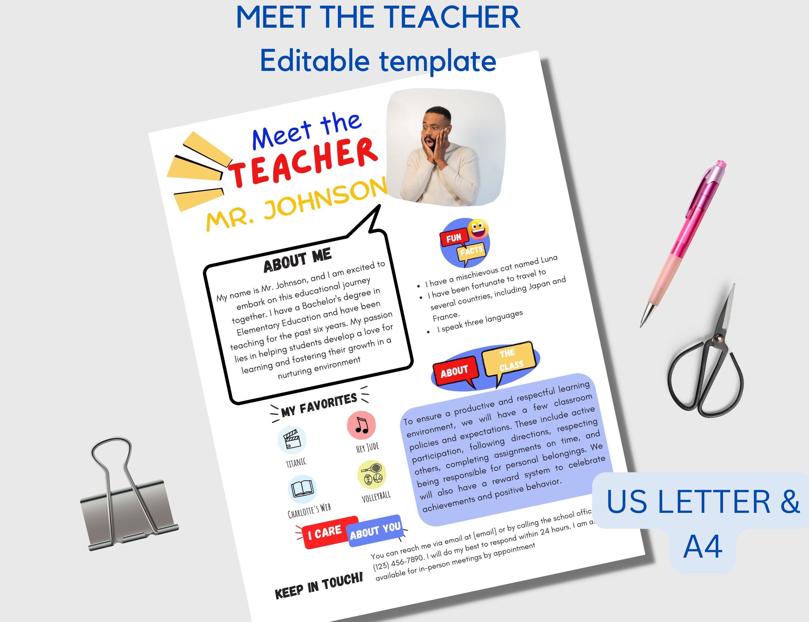 Meet the Teacher Male or Female Comic Template, Canva Editable Template ...