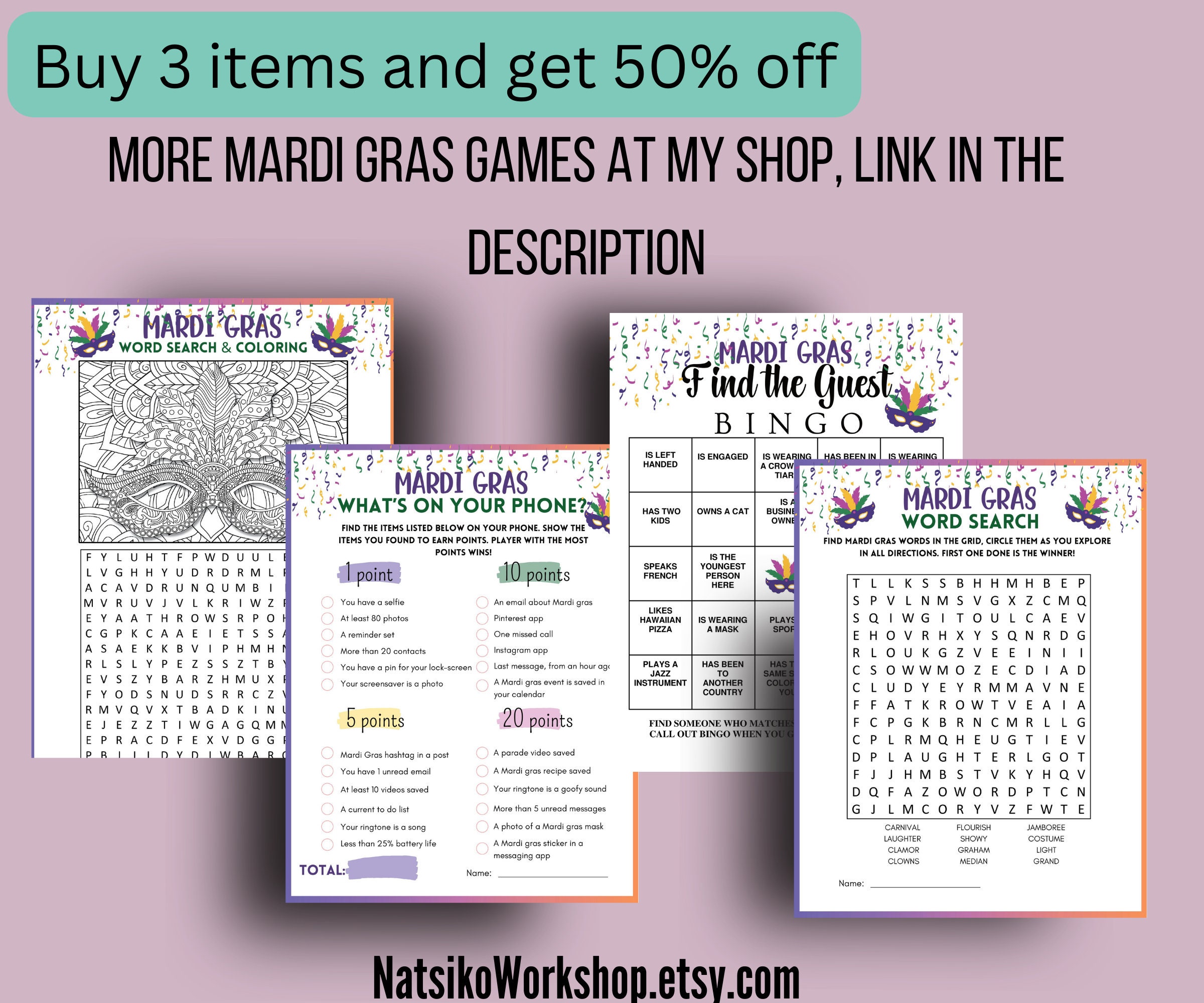 Mardi Gras Word Search Printable Game, Mardi Gras Party Game - Etsy