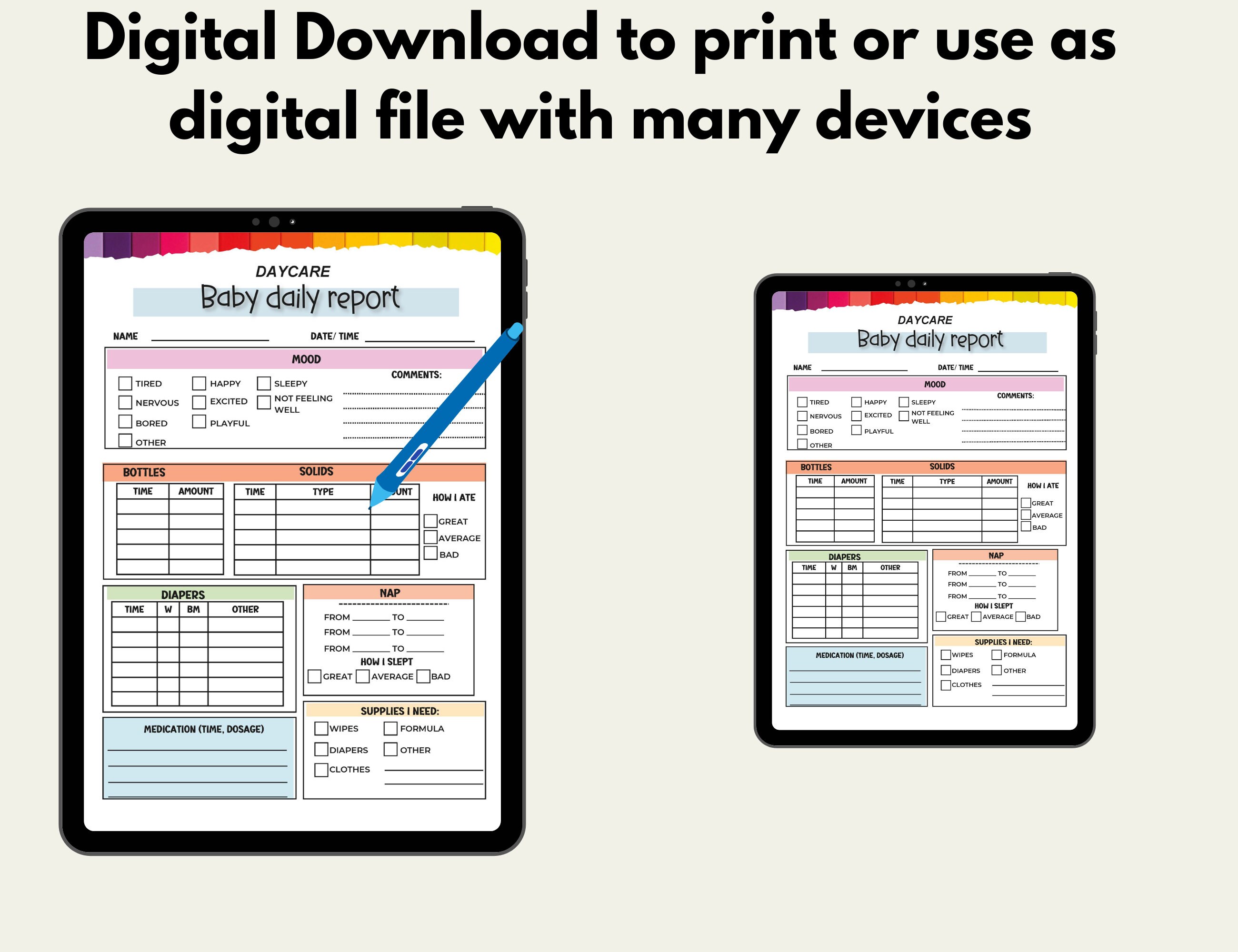 Daycare Baby Daily Report, Fillable Infant Daily Log, Baby Report Sheet ...