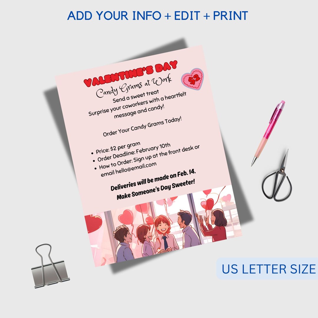 Work Candy Grams Valentines Day With Flyer, Editable Canva Template - Etsy