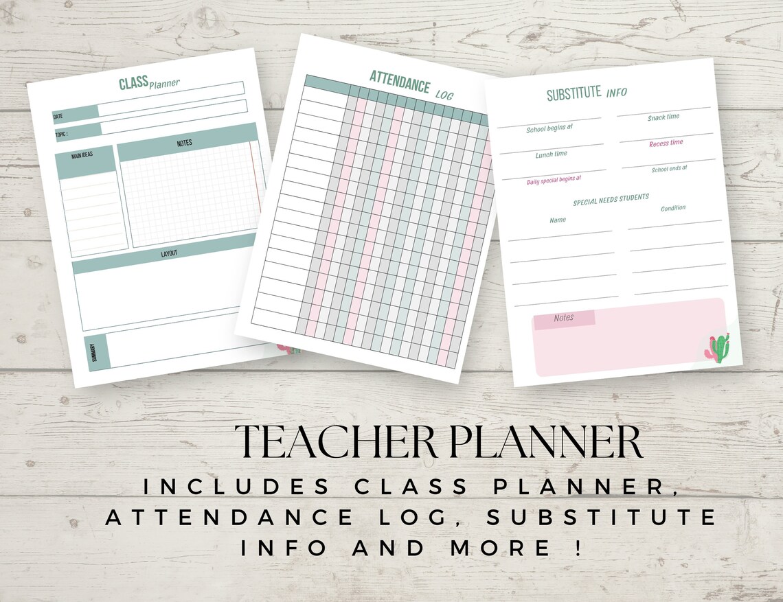 Pink Cactus Teacher Planner Printable - Etsy