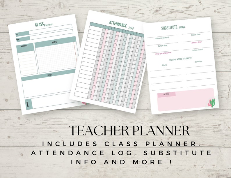 Pink Cactus Teacher Planner Printable, Academic Planner, Teacher Binder ...