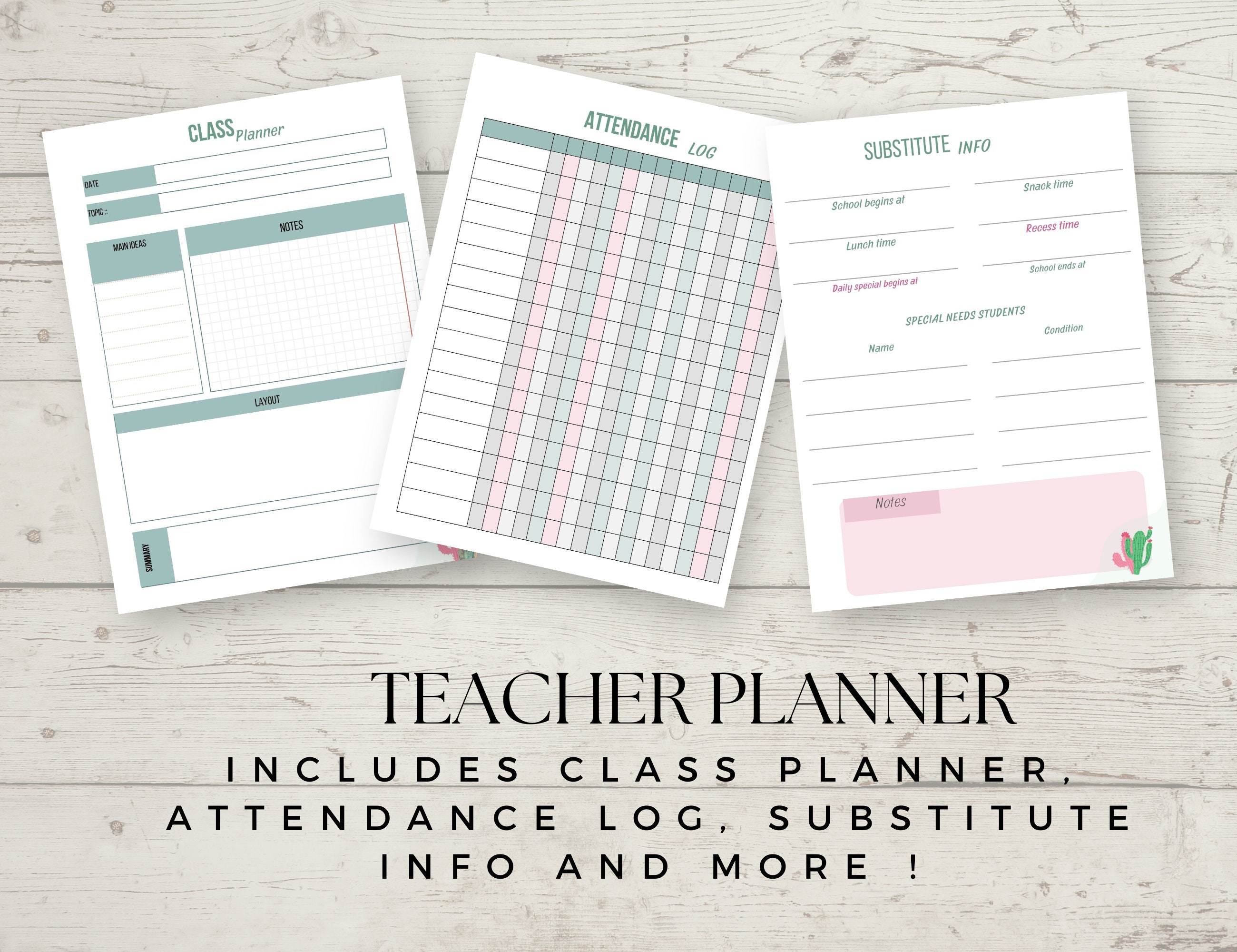 Pink Cactus Teacher Planner Printable, Academic Planner, Teacher Binder ...