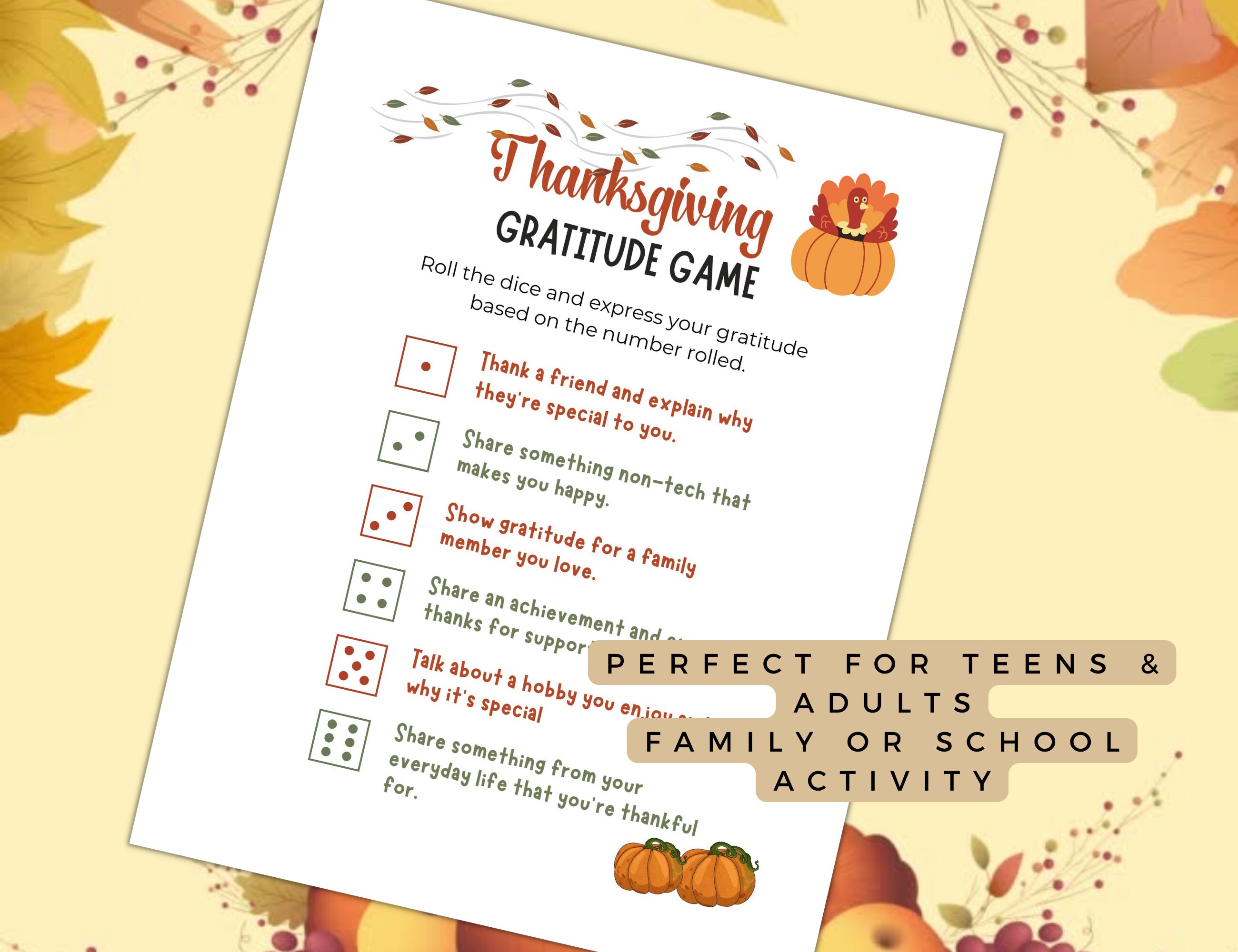 Thanksgiving Gratitude Dice Game, Thankful Game, Conversation Starter ...