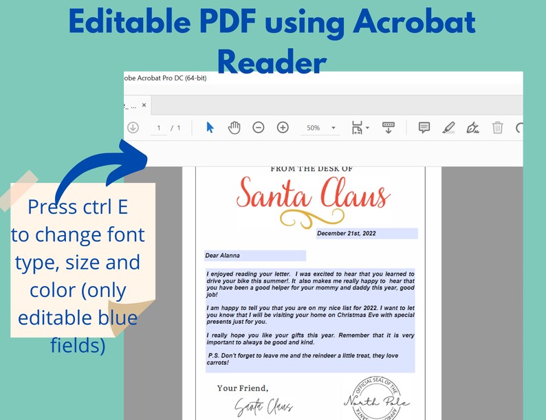 Letter From Santa, Editable Letter From Santa Claus, Personalized Santa ...