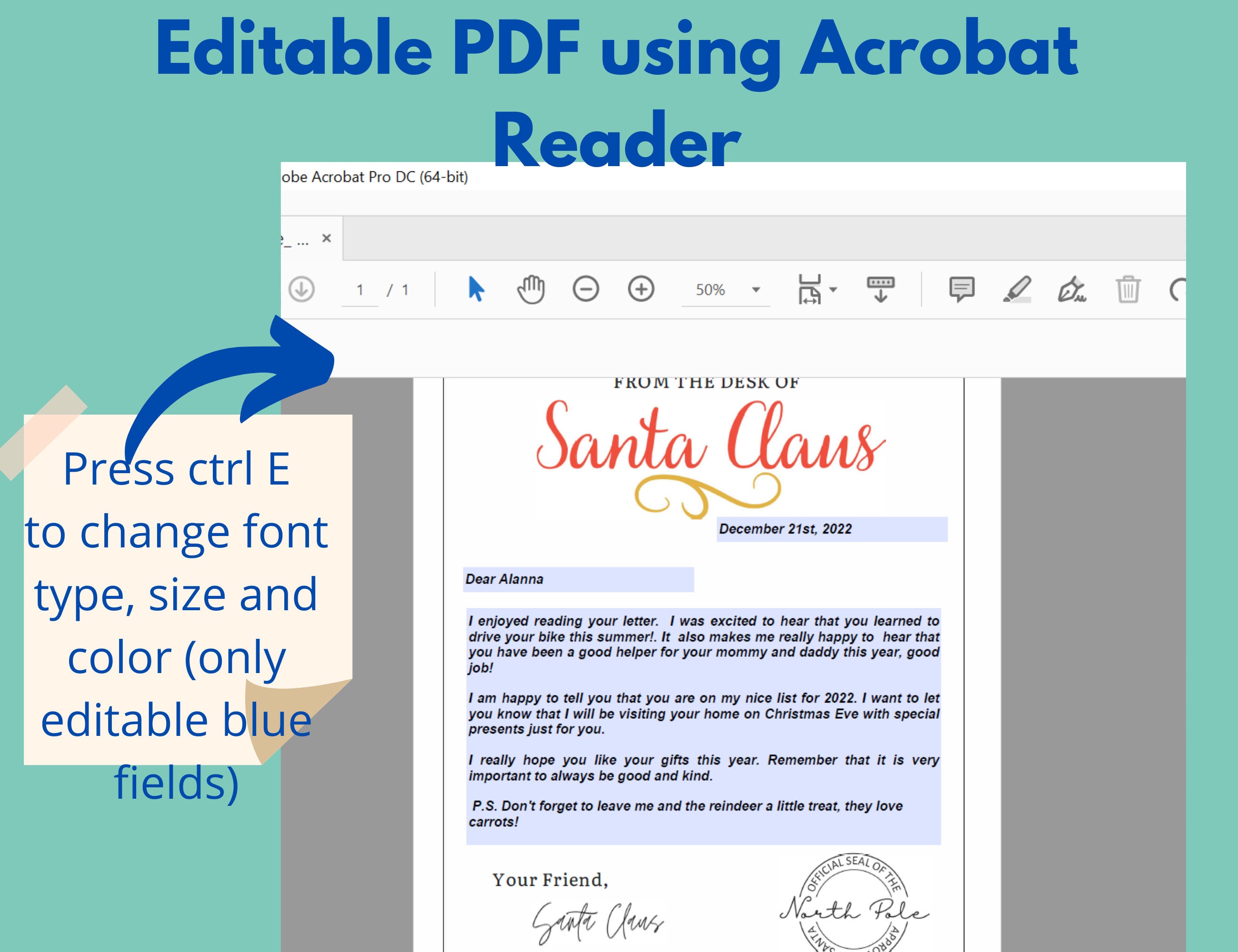 Letter From Santa, Editable Letter From Santa Claus, Personalized Santa ...