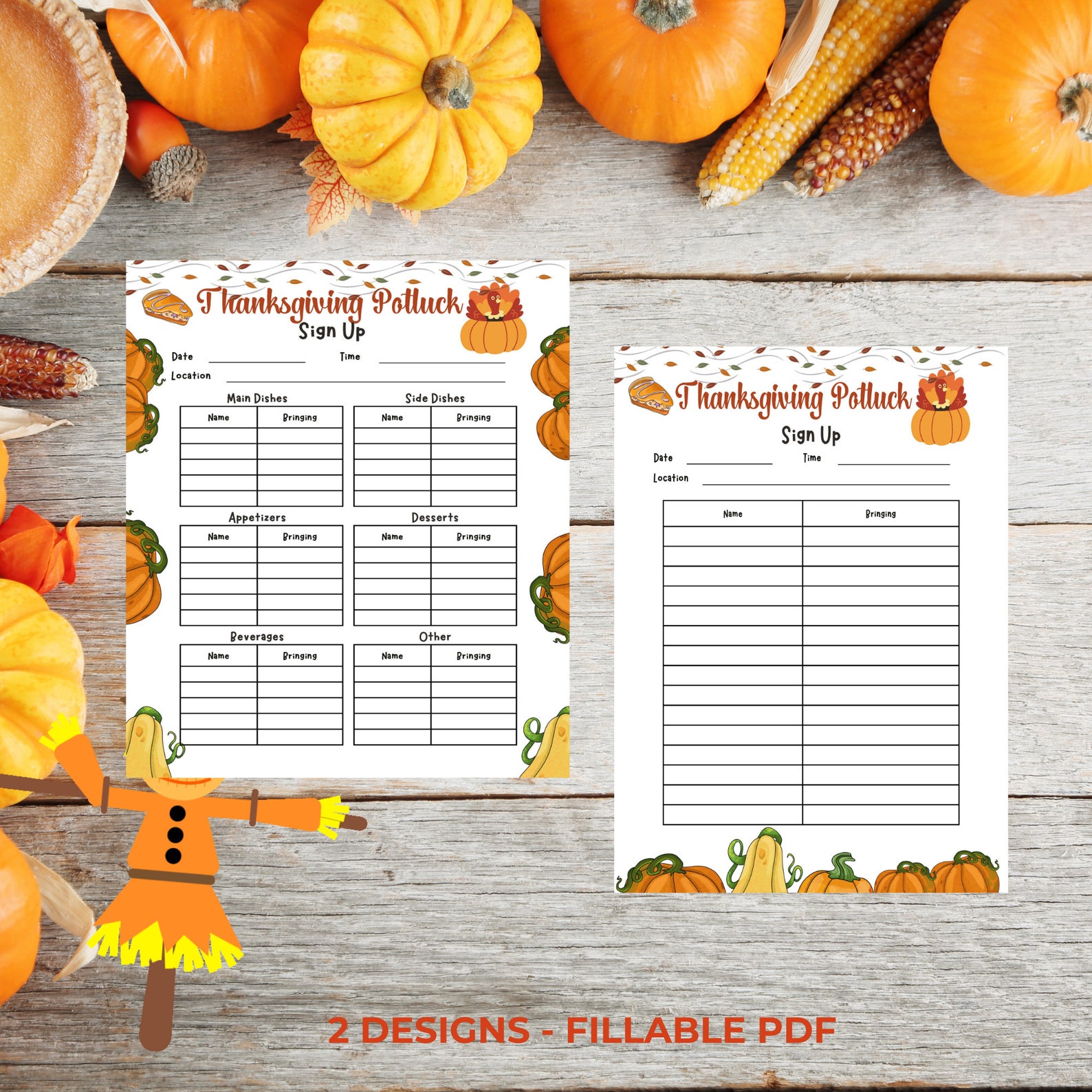 Thanksgiving Potluck Sign up Sheet Editable PDF for Office or Family ...