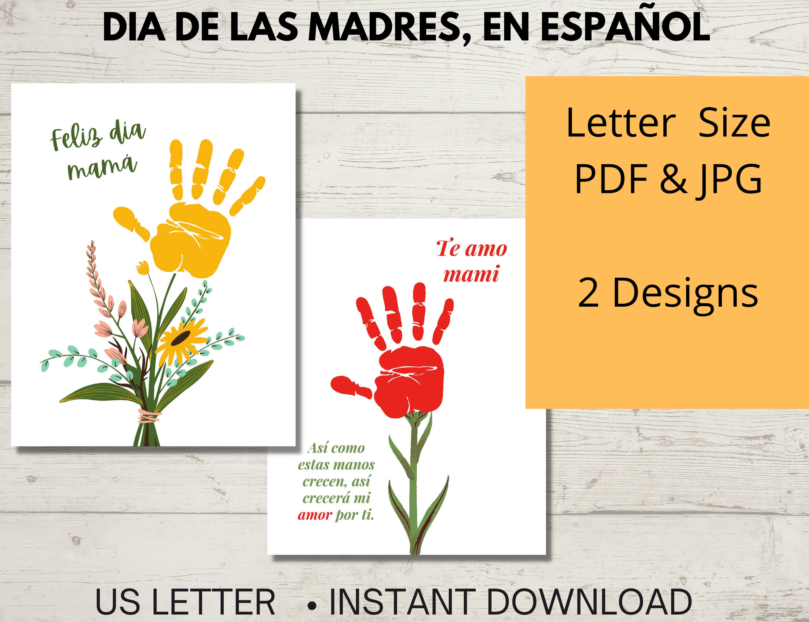 Mothers Day Handprint Art, Gift for Mom in Spanish, Flowers Bouquet ...