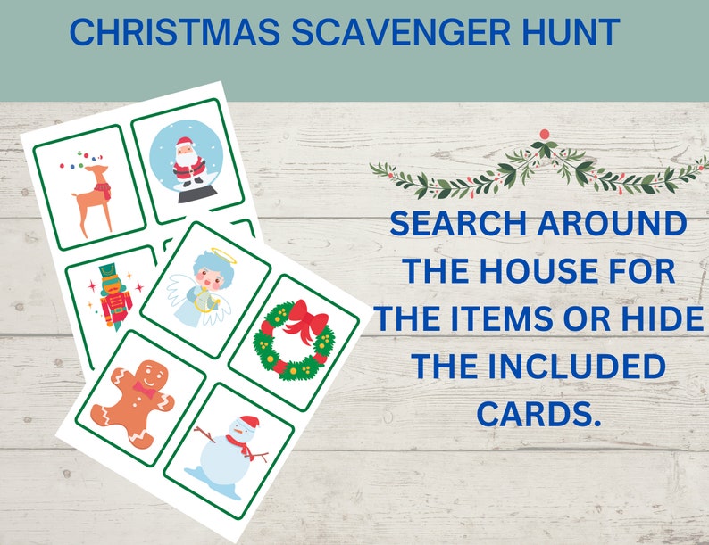 Christmas Scavenger Hunt Printable, Includes Cards for Indoor Christmas ...