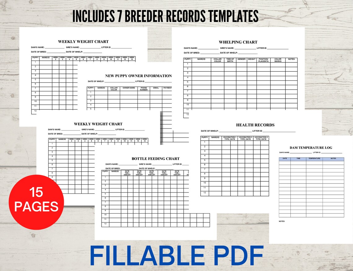 Breeder Forms Bundle, Whelping Records and Puppy Pack Included, Instant ...