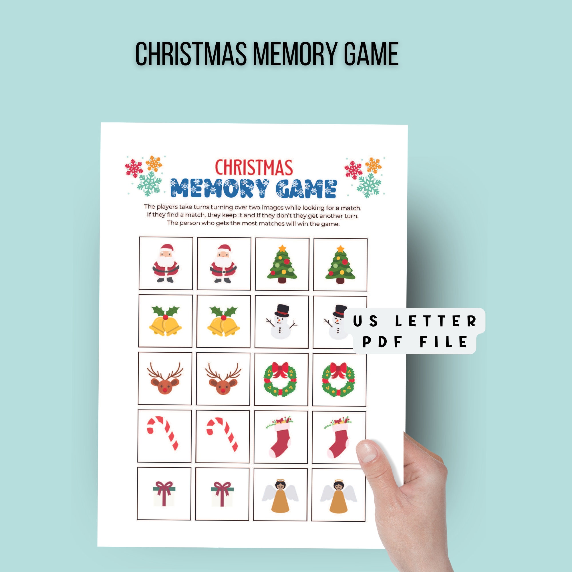 Christmas Memory Game Matching Game for Kids Holiday - Etsy