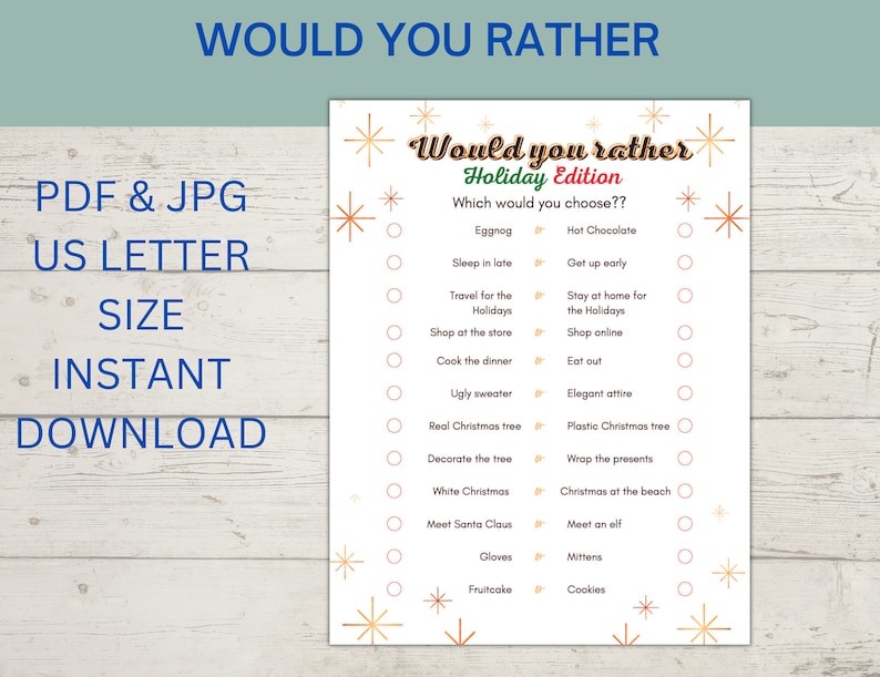 Winter Would You Rather, Holiday Edition, Printable Game - Etsy