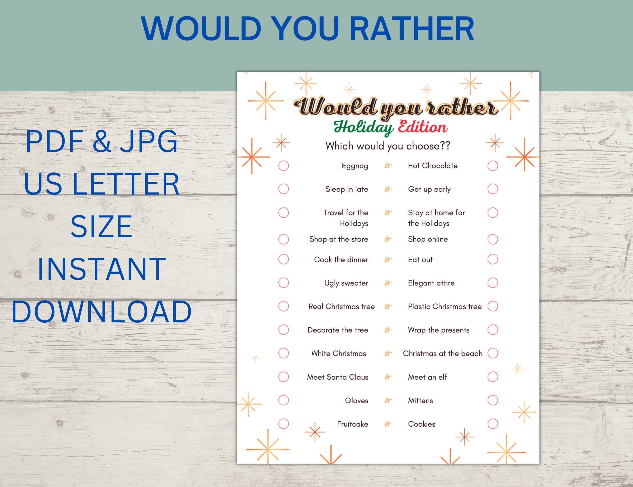 Winter Would You Rather, Holiday Edition, Printable Game - Etsy