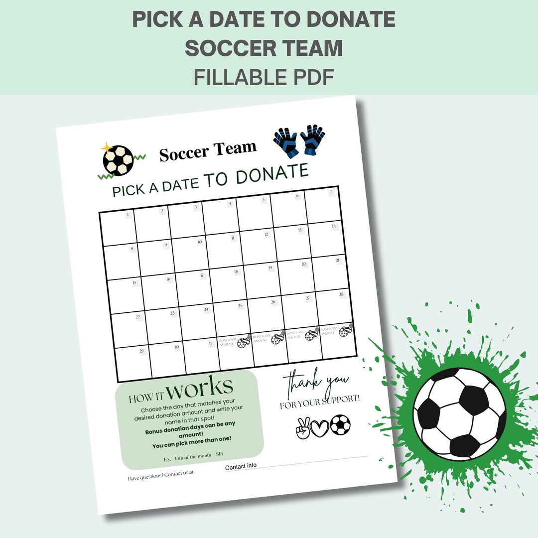 Pick a Date to Donate, Soccer Fundraiser, Pick a Date Donation, Soccer ...