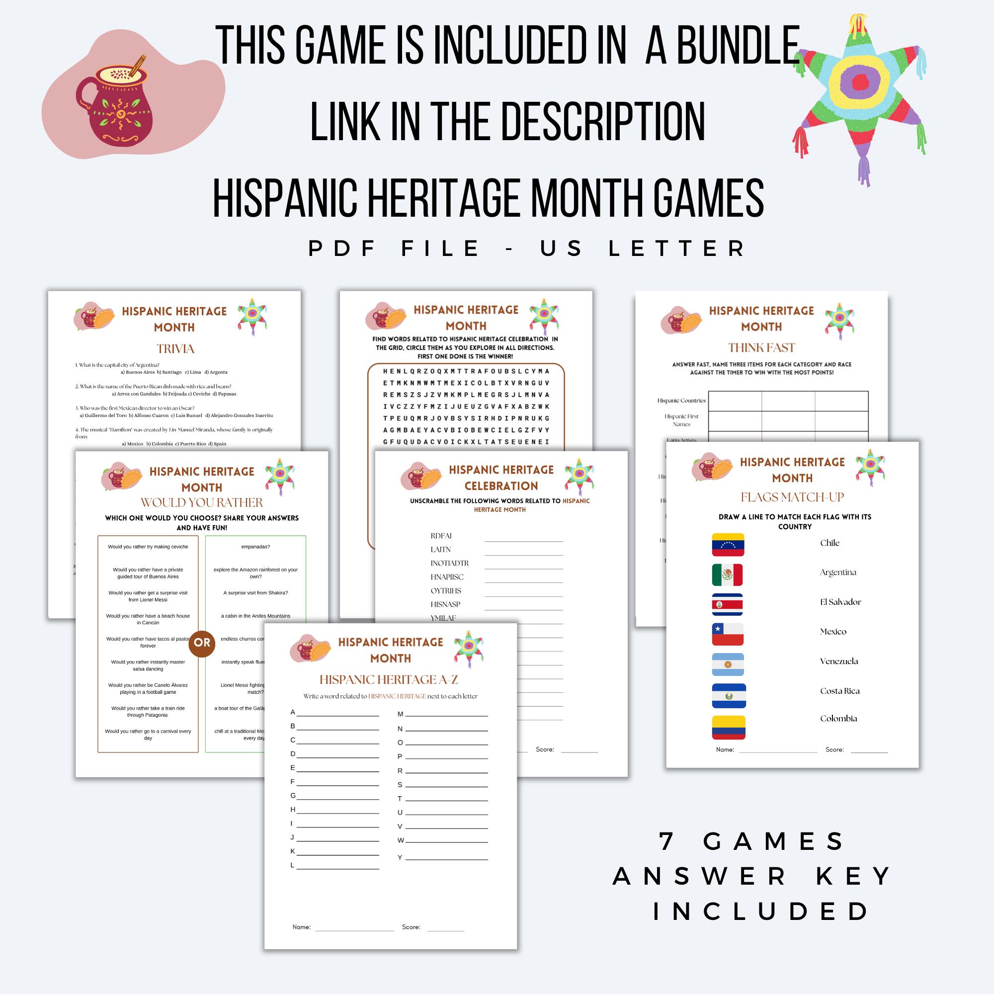 Hispanic Heritage Month Trivia Game, Hispanic Heritage Month Trivia ...