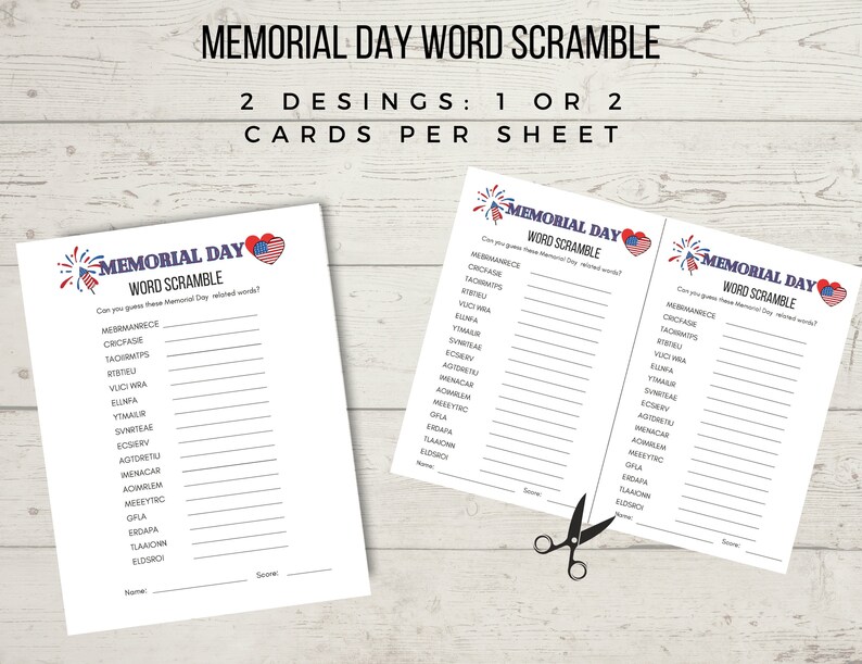 Memorial Day Word Scramble Game Printable Party or School - Etsy