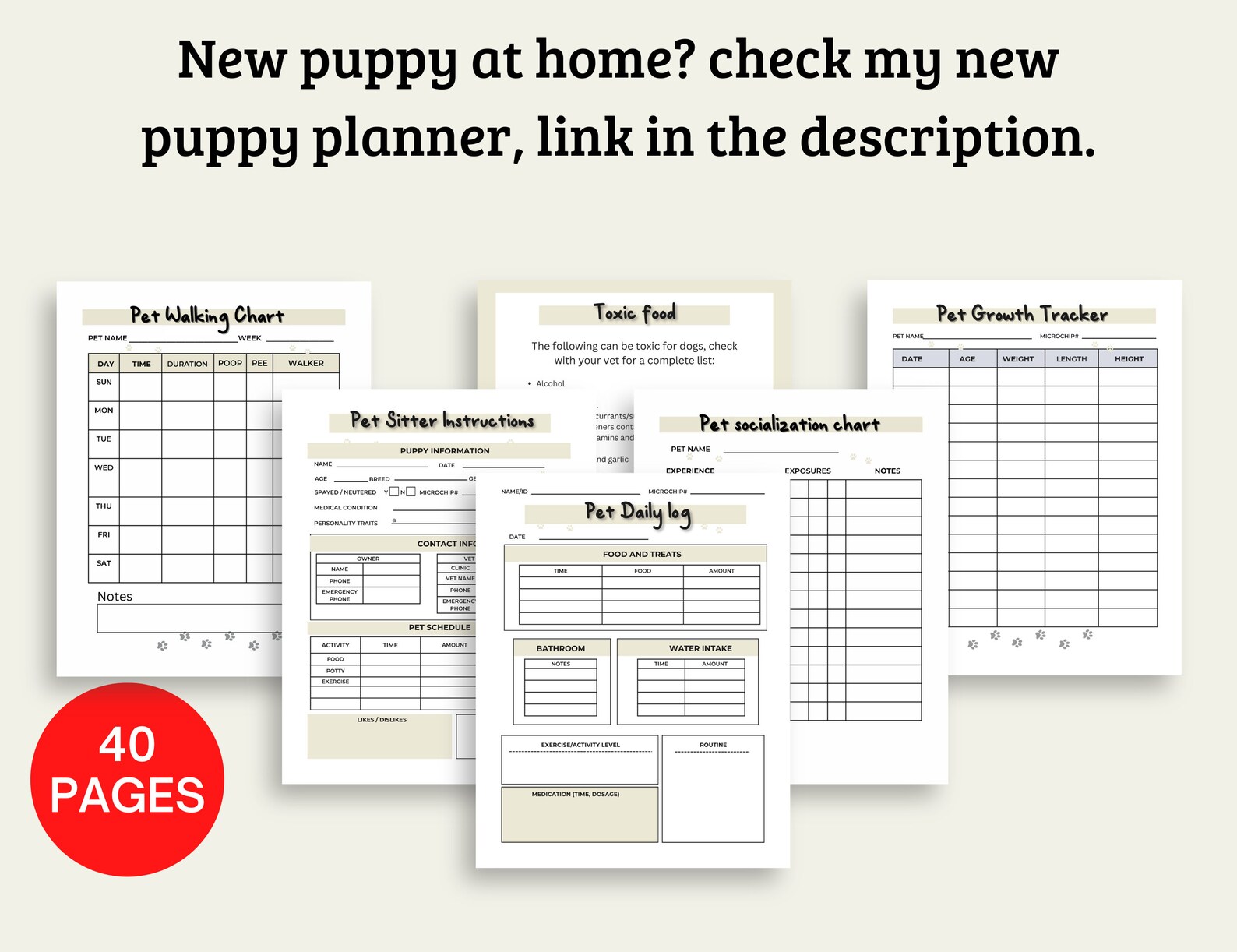 Pet Health Record Printable for New Puppy, Dog or Cat, Pet Health ...