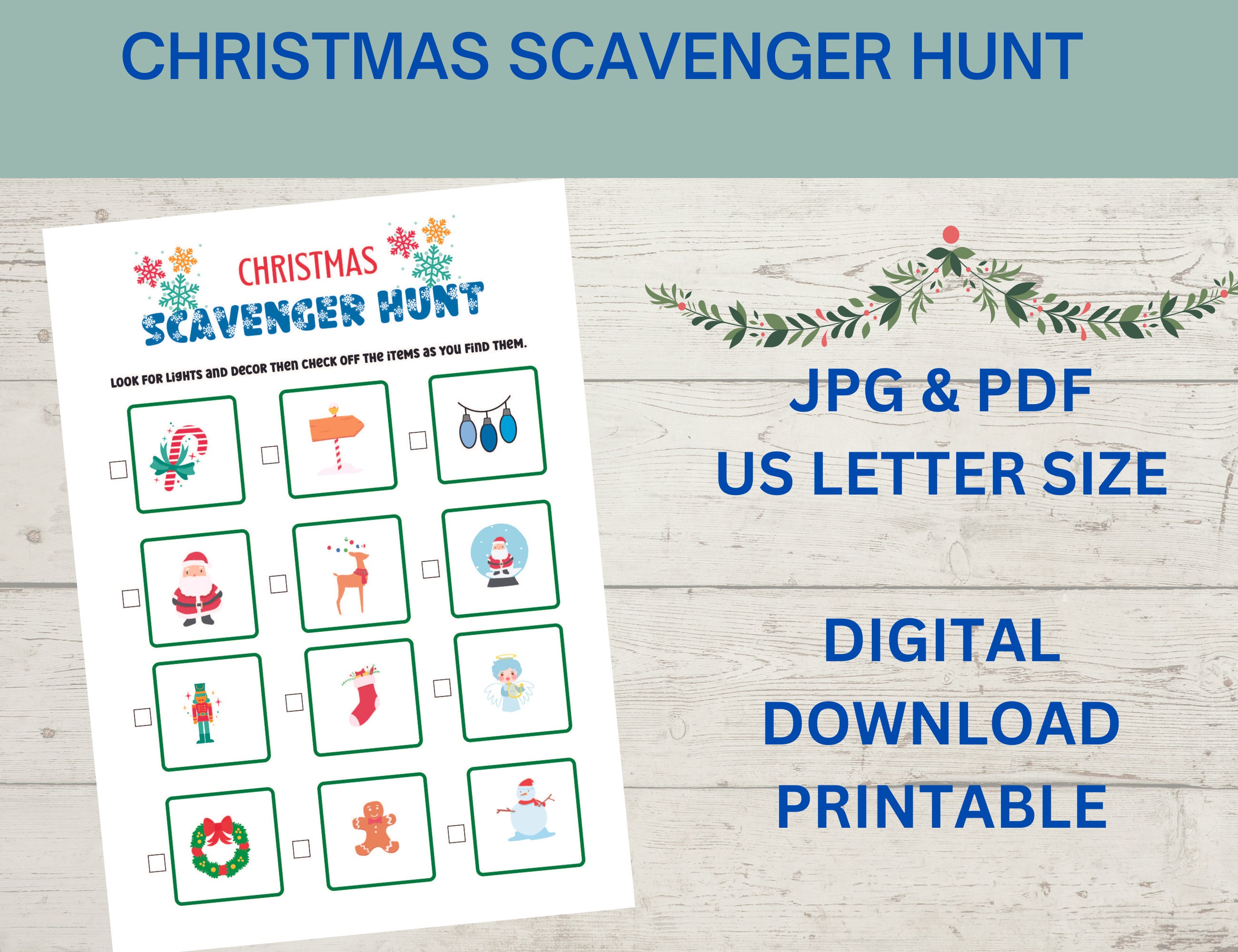 Christmas Scavenger Hunt Printable, Includes Cards for Indoor Christmas ...