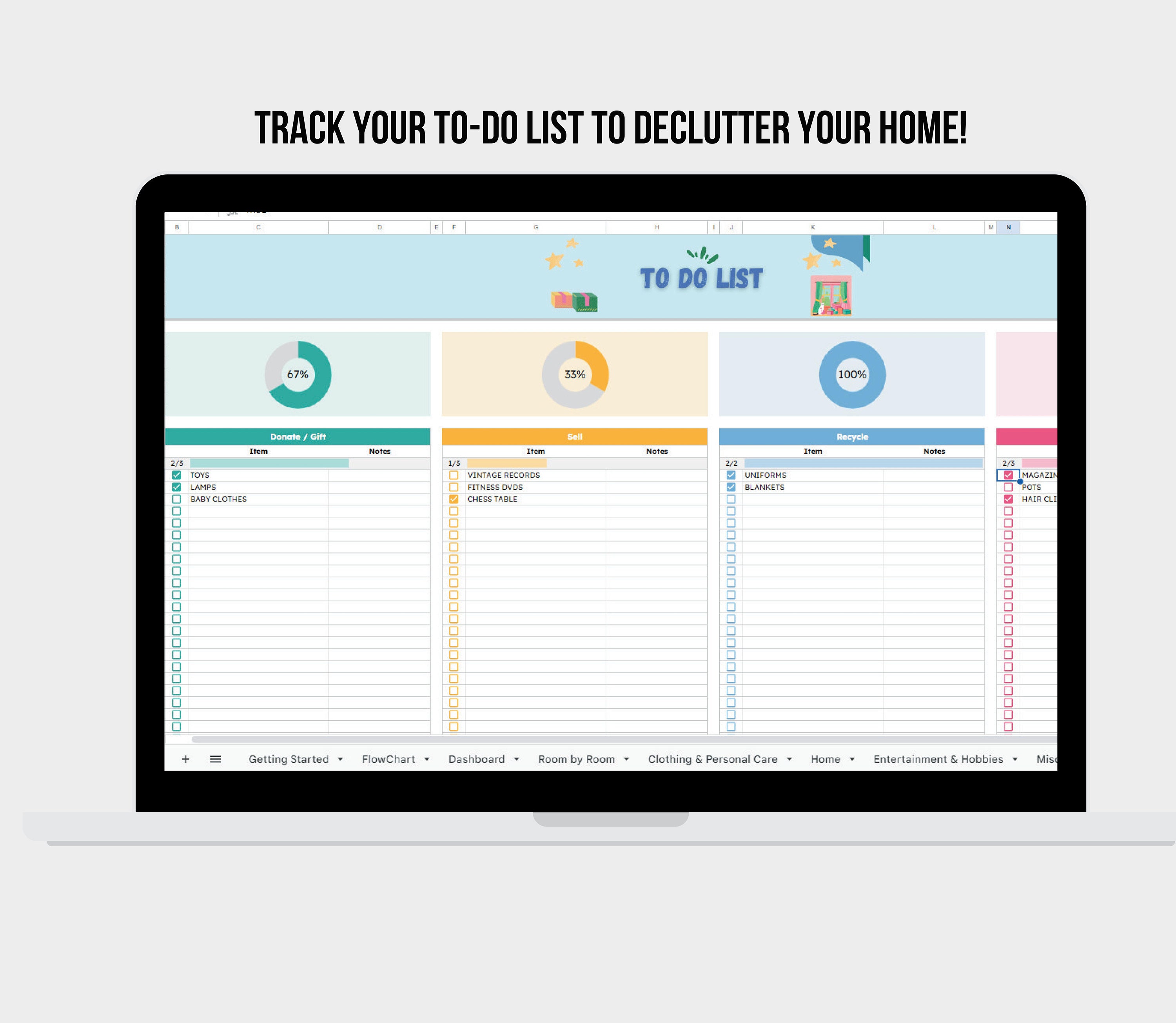 Declutter Checklist, Declutter Spreadsheet, Decluttering Planner Google ...