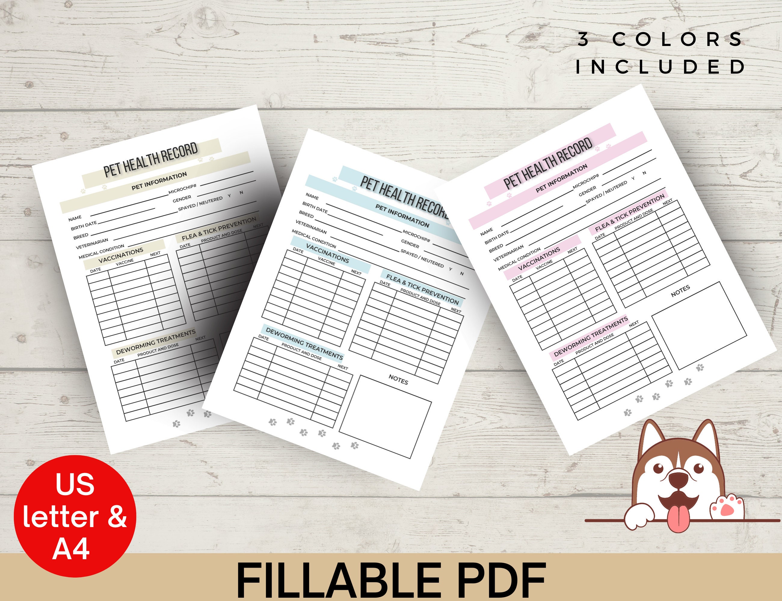 Pet Health Record Printable for New Puppy, Dog or Cat, Pet Health ...