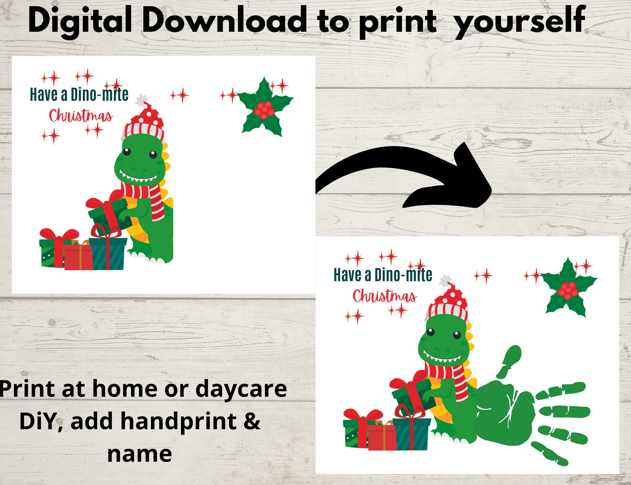 Christmas Dinosaur Handprint Craft Printable Keepsake, Christmas ...