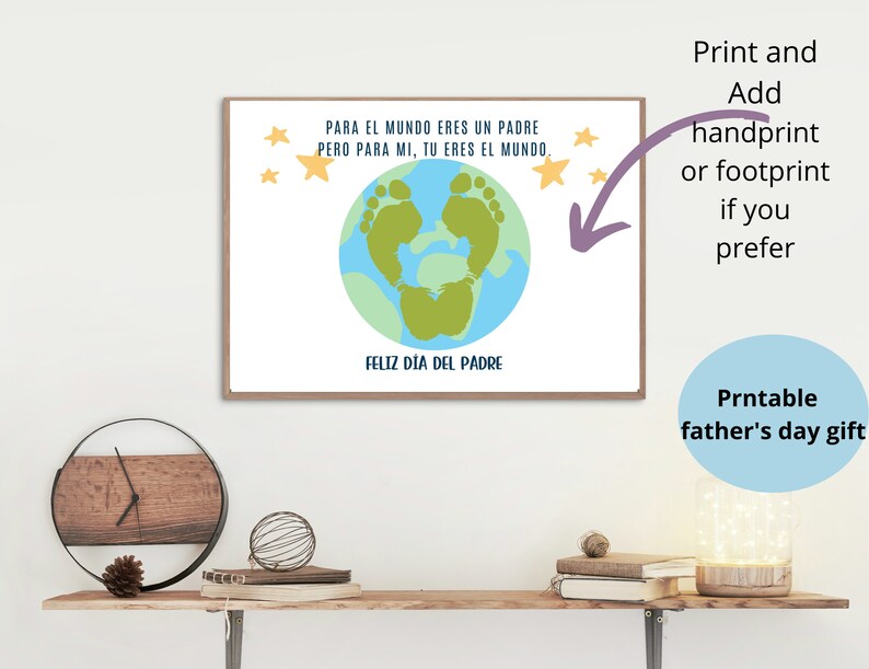 Dia del padre arte de huella de mano, regalo para papa en espanol ...