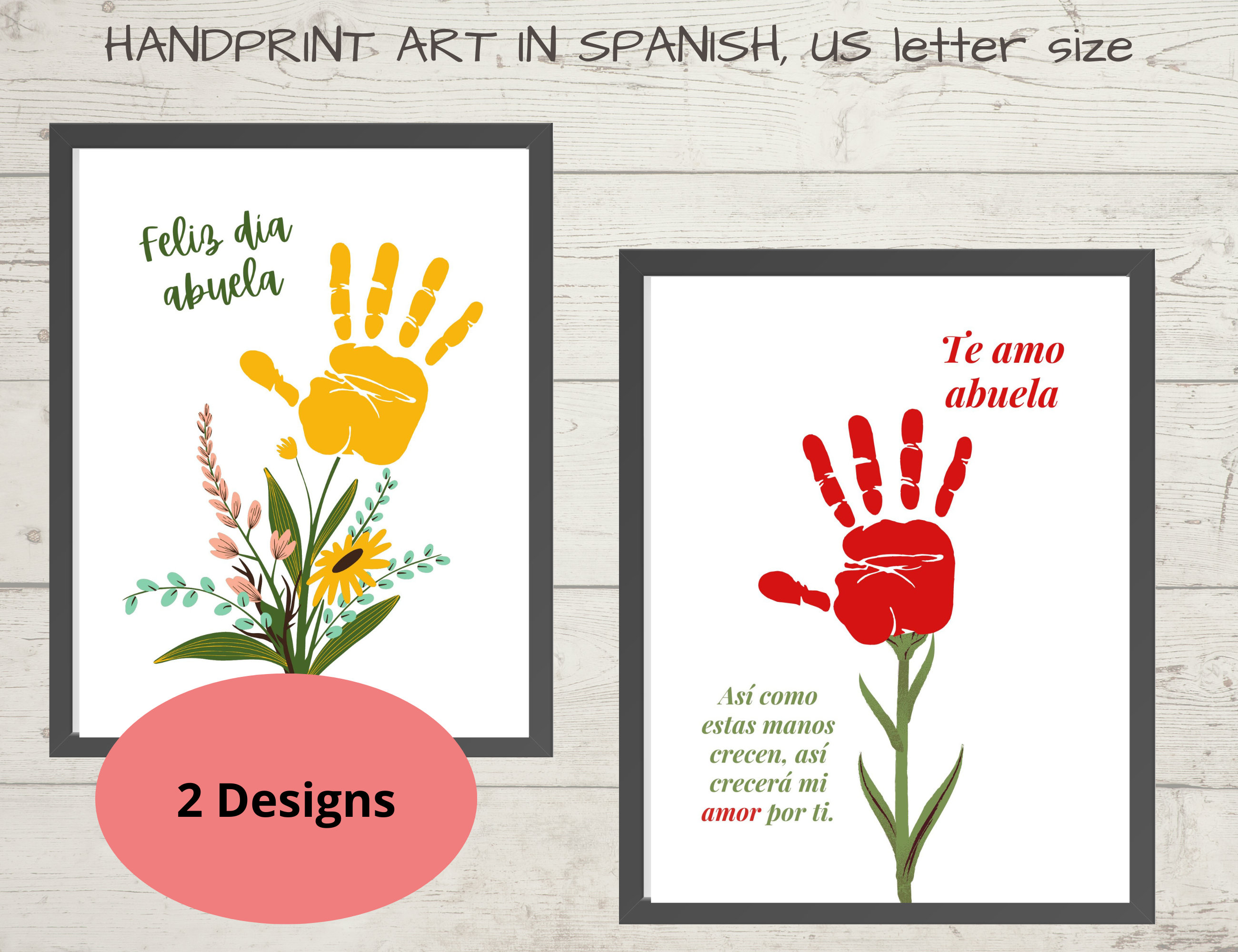 Mothers Day Handprint Art, Gift for Abuela in Spanish, Flowers Bouquet ...