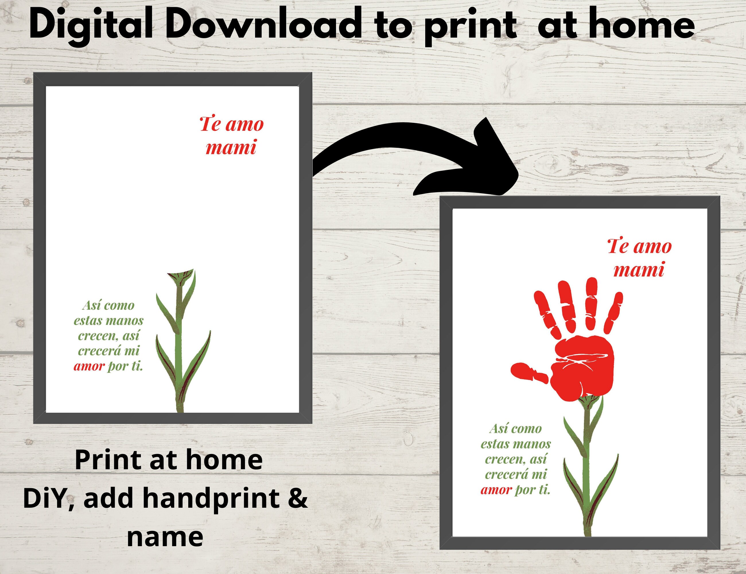 Mothers Day Handprint Art, Gift for Mom in Spanish, Flowers Bouquet ...