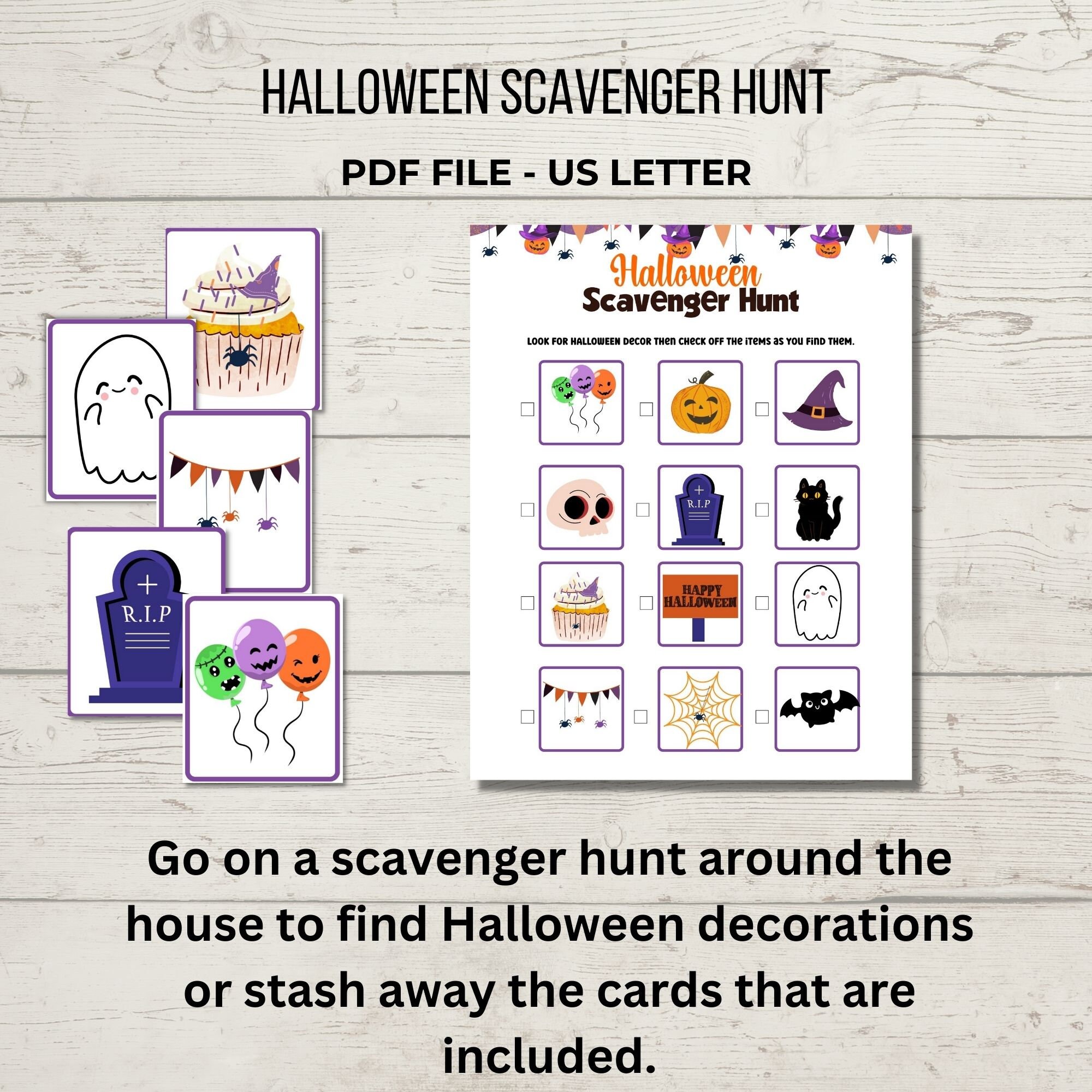 Halloween Scavenger Hunt Printable, Includes Cards for Indoor Halloween ...