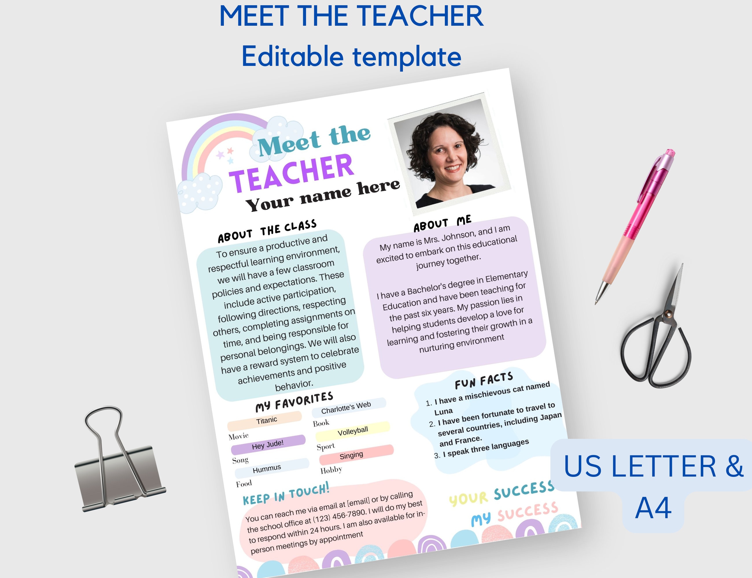 Meet the Teacher Template Pastel Rainbow Canva Editable Template ...