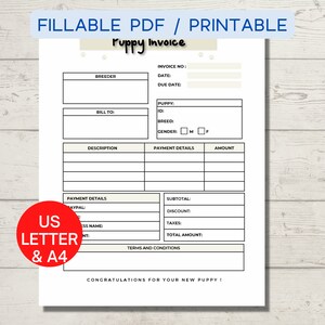 Puppy Invoice and Receipt, Fillable Dog Breeder Forms, Puppy Bill - Etsy