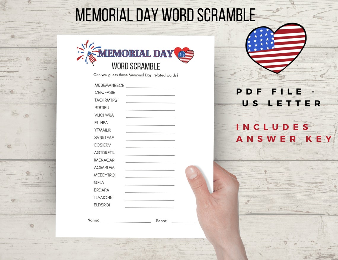 Memorial Day Word Scramble Game Printable Party or School - Etsy