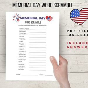 Memorial Day Word Scramble Game Printable, Party or School Memorial Day ...