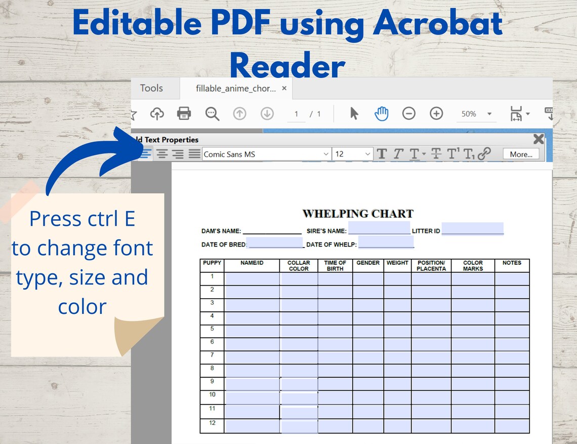 Whelping Chart Editable, Whelping Record, Puppy Whelping, Breeder Forms ...