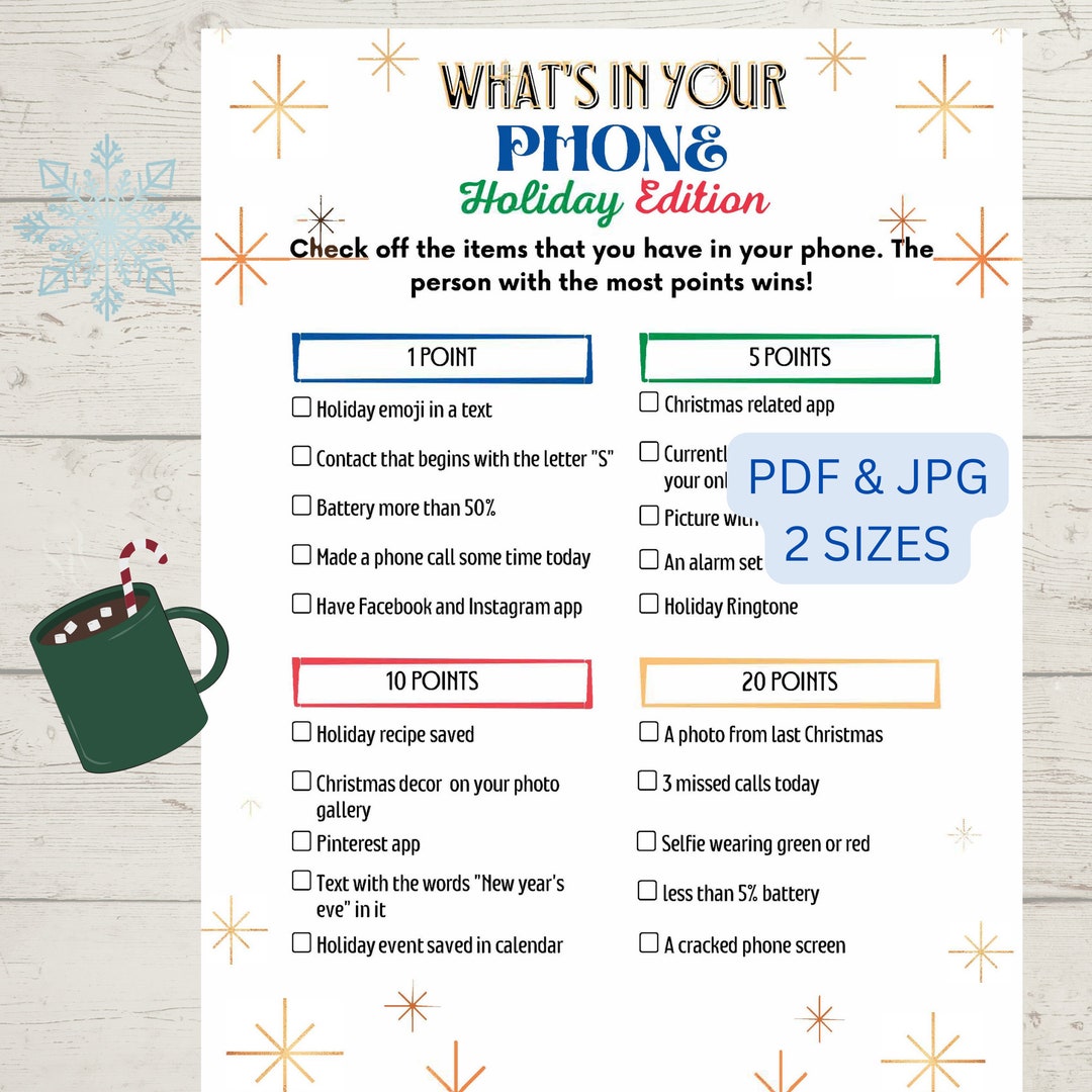 Whats in Your Phone, Holiday Edition, New Year Party Game Printable - Etsy
