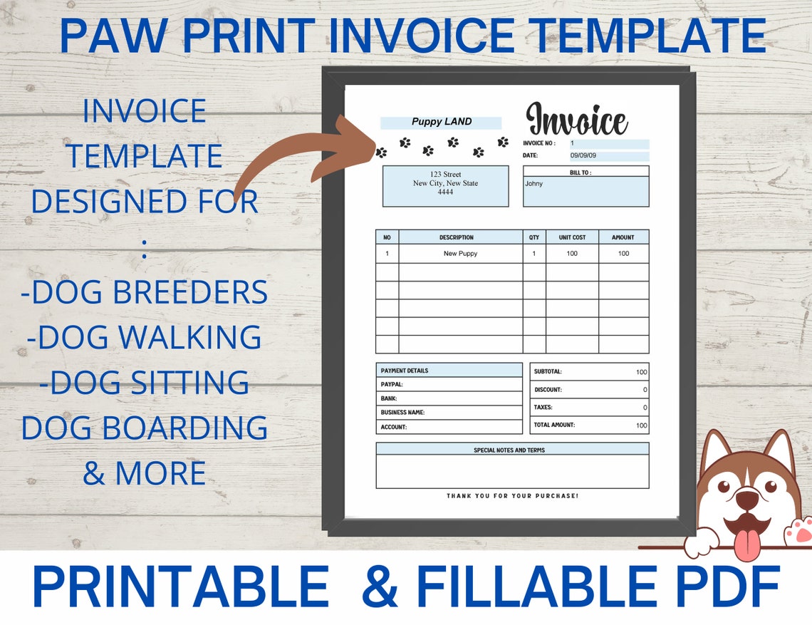 Invoice Template Editable, Small Business Invoice, Dog Breeder Invoice ...