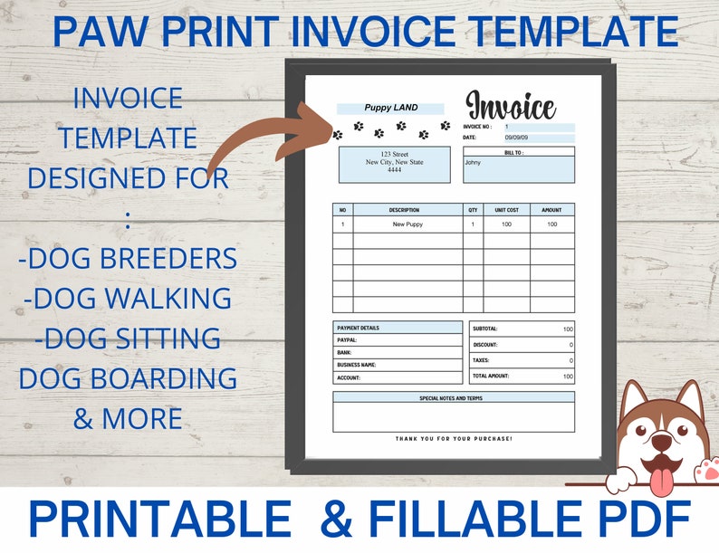 Invoice Template Editable, Small Business Invoice, Dog Breeder Invoice ...