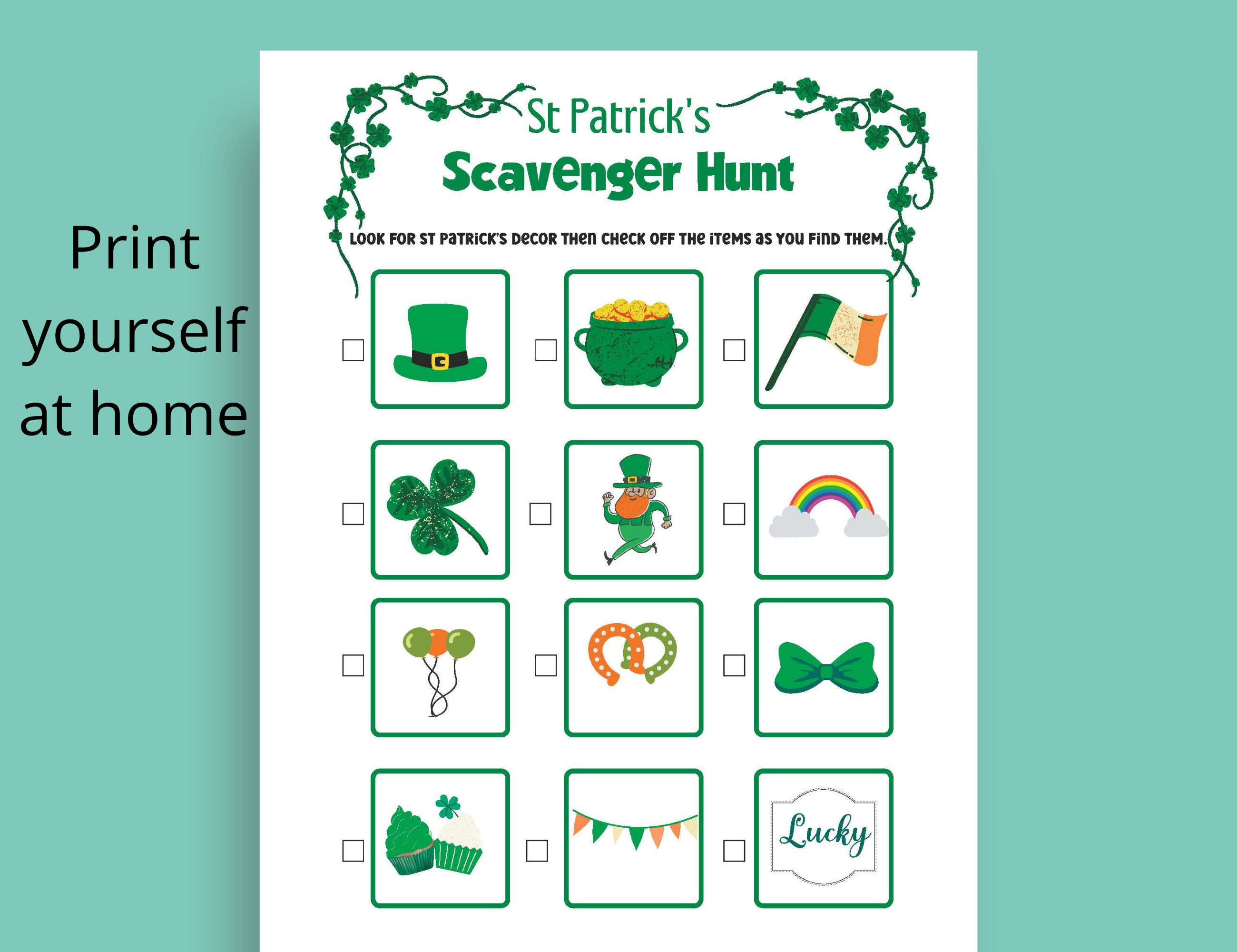St Patricks Day Scavenger Hunt Kids, Includes Cards for Indoor Game, St ...