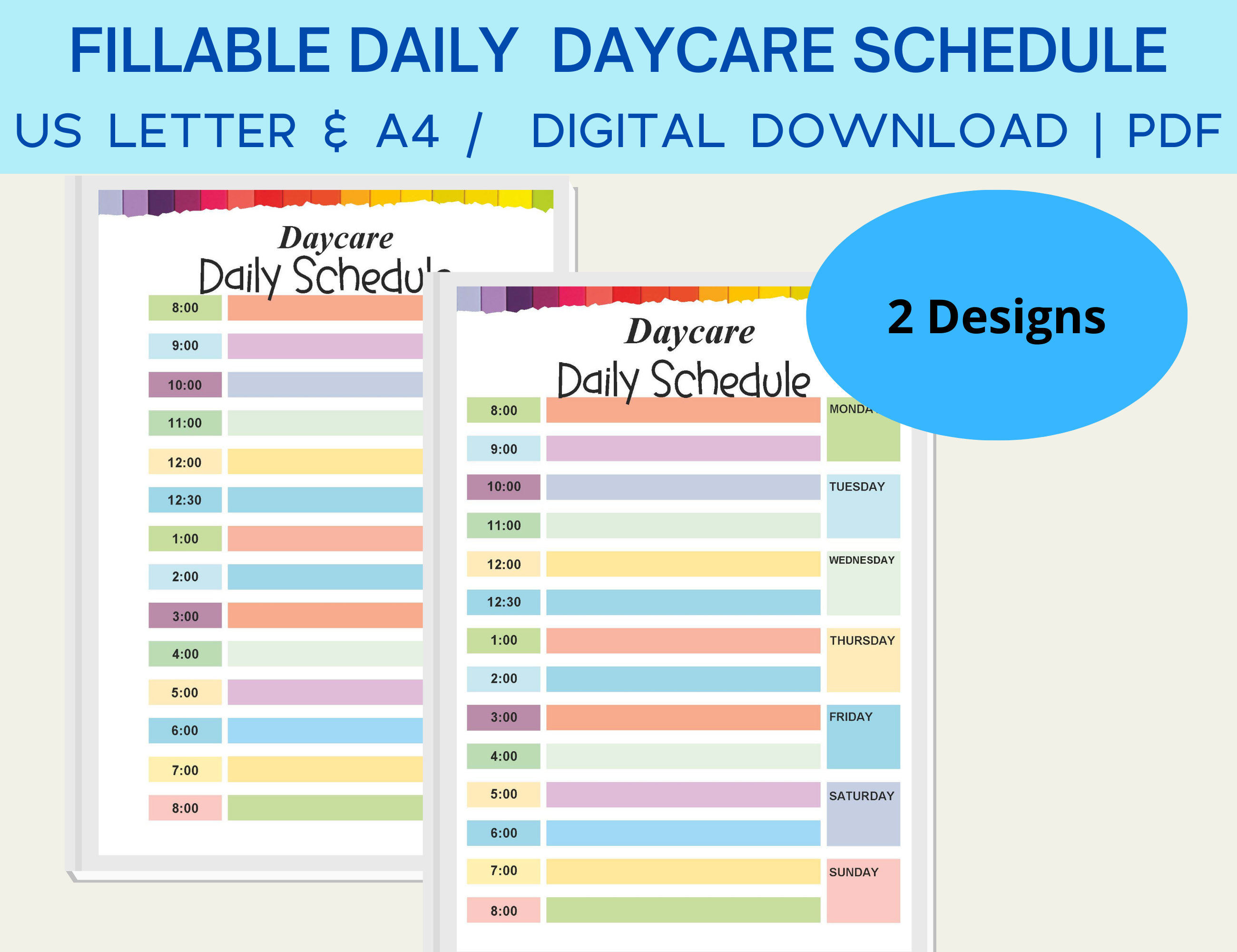 Daycare Daily Schedule Printable, Daycare Hourly Schedule, Editable ...
