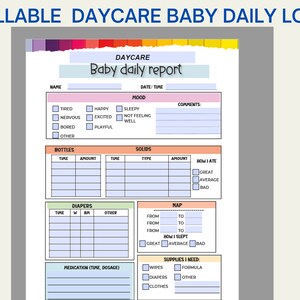 Daycare Baby Daily Report, Fillable Infant Daily Log, Baby Report Sheet ...