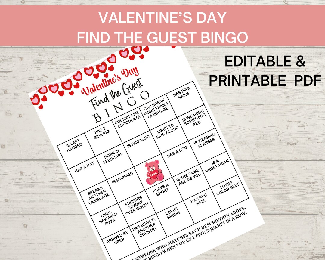 Valentines Find the Guest Bingo, Valentines Day Icebreaker Game ...