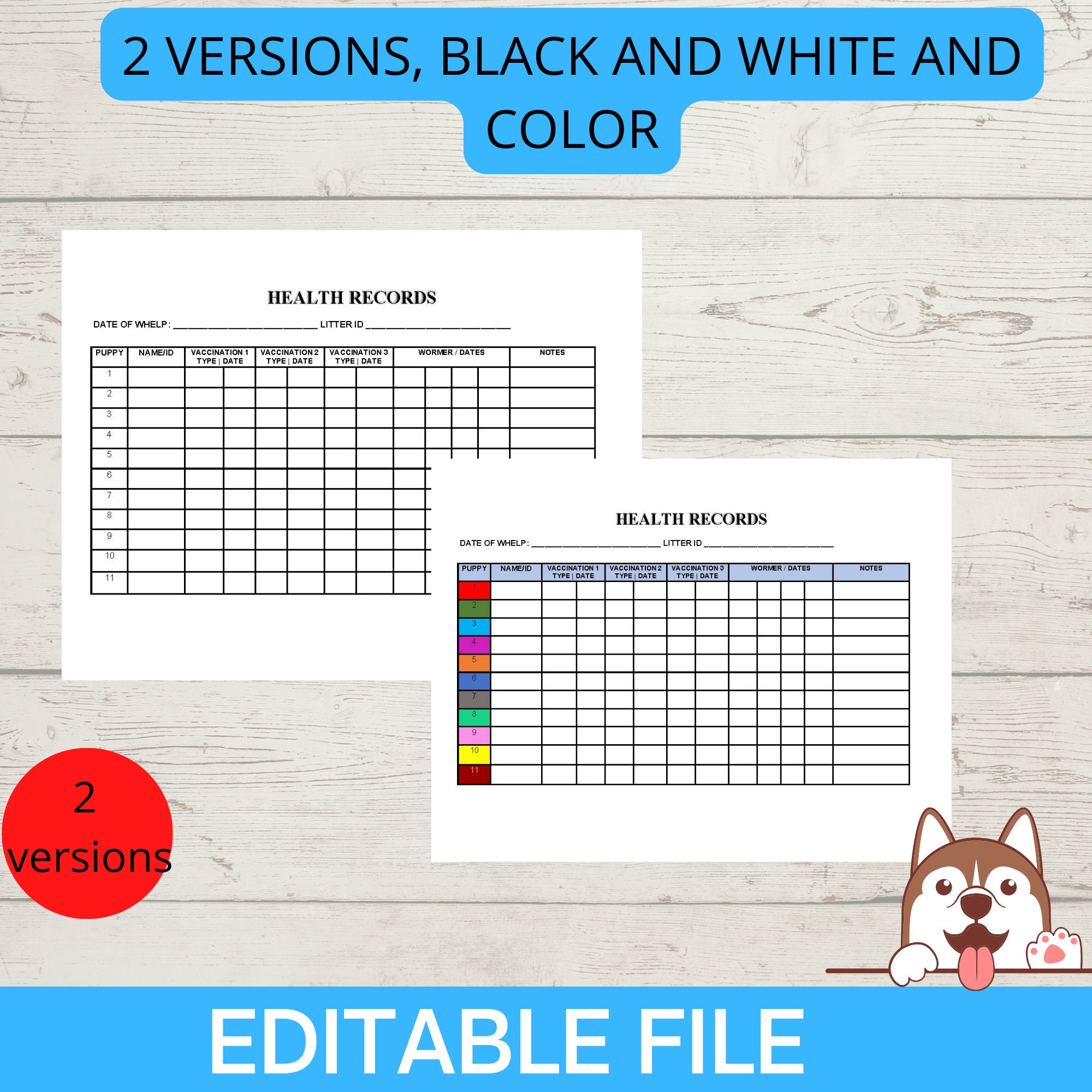 Breeder Forms, Dog Breeder Records, Dog Breeder Charts, Whelping Chart ...