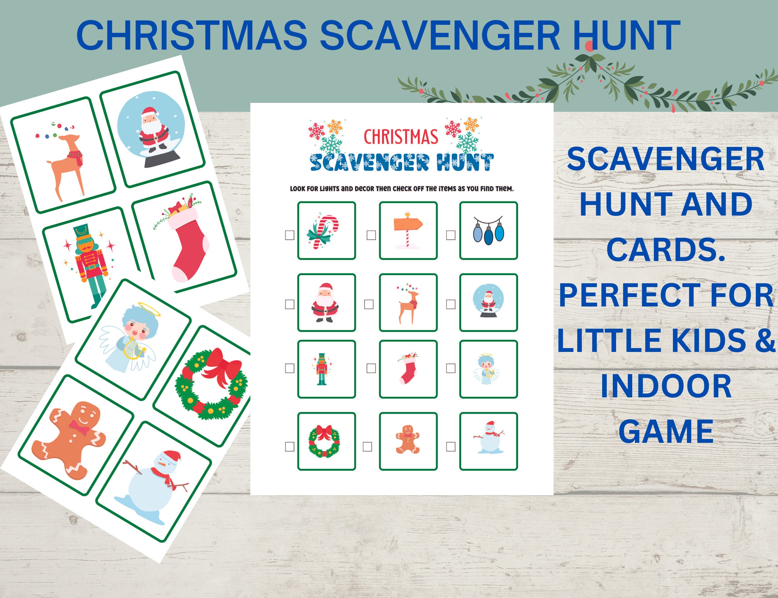 Christmas Scavenger Hunt Printable, Includes Cards for Indoor Christmas ...