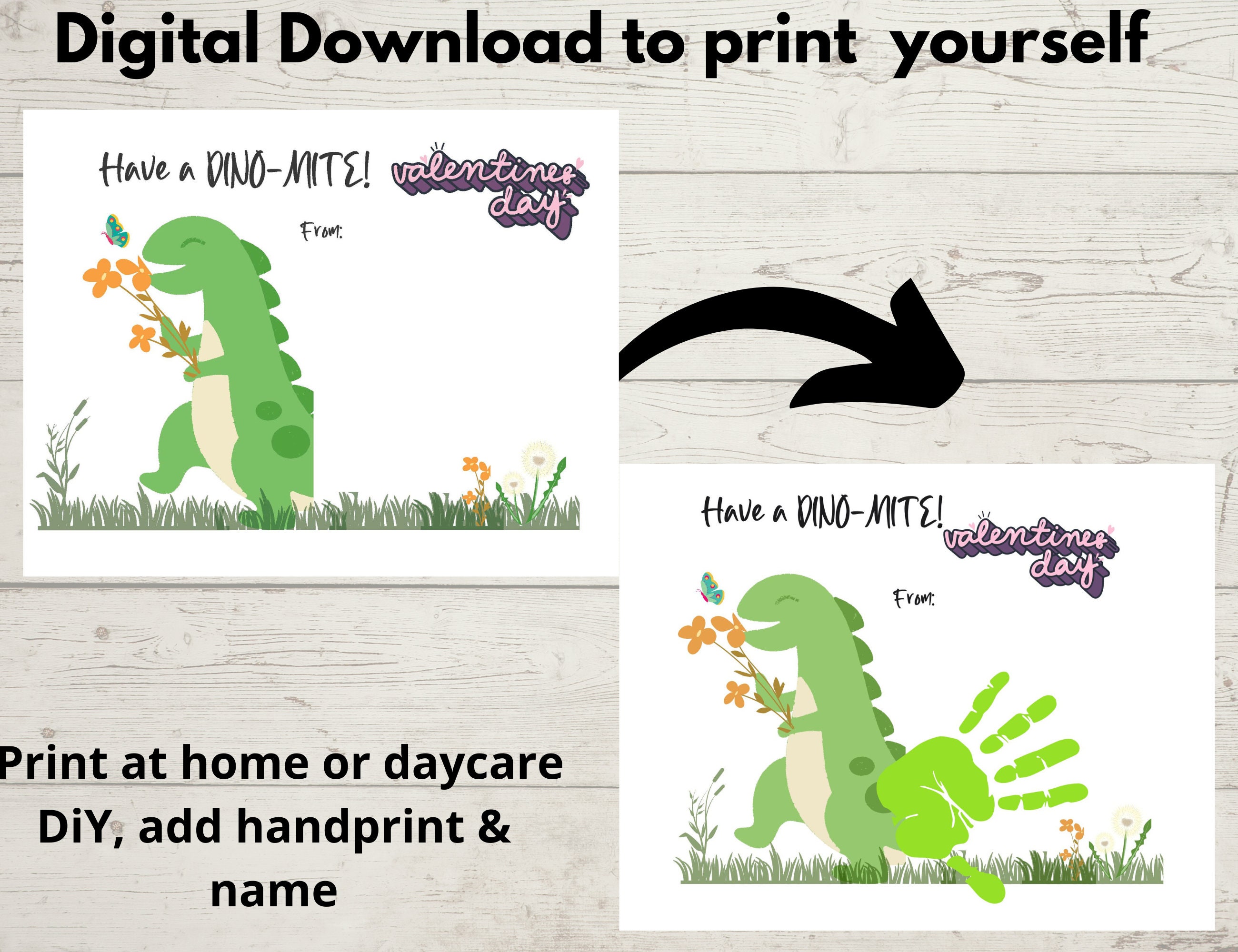 Dinosaur Valentine Day Handprint, Footprint Craft Printable, Daycare ...