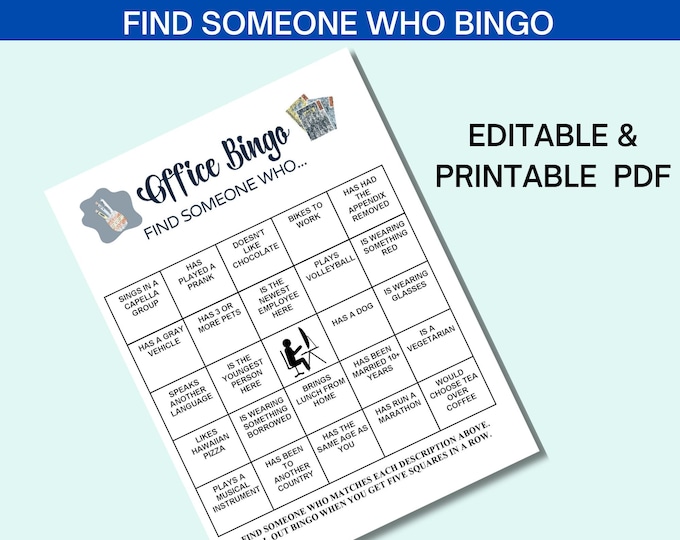 Editable Coworker Bingo | Find Someone Who Bingo Game | Team Building ...