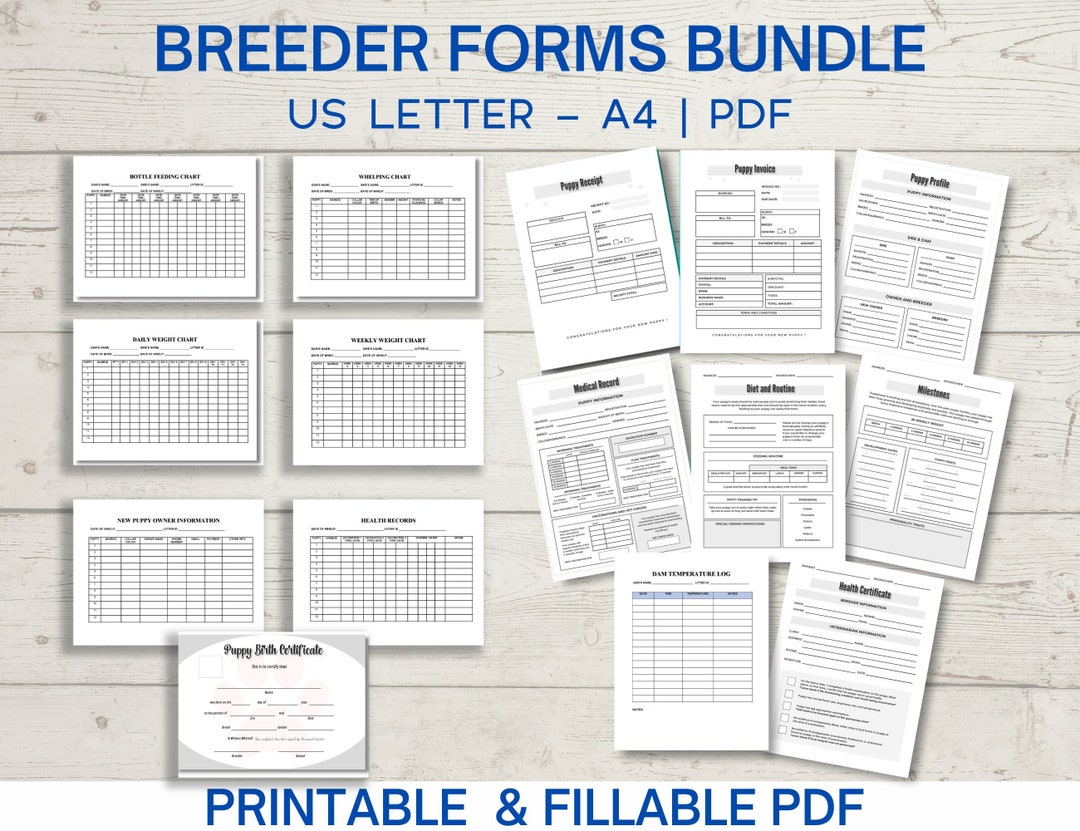 Breeder Forms Bundle, Whelping Records and Puppy Pack Included, Instant ...