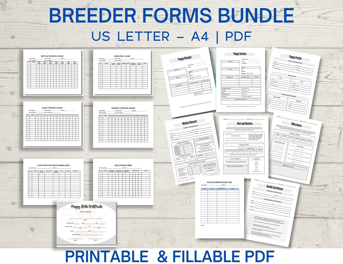 Breeder Forms Bundle, Whelping Records and Puppy Pack Included, Instant ...