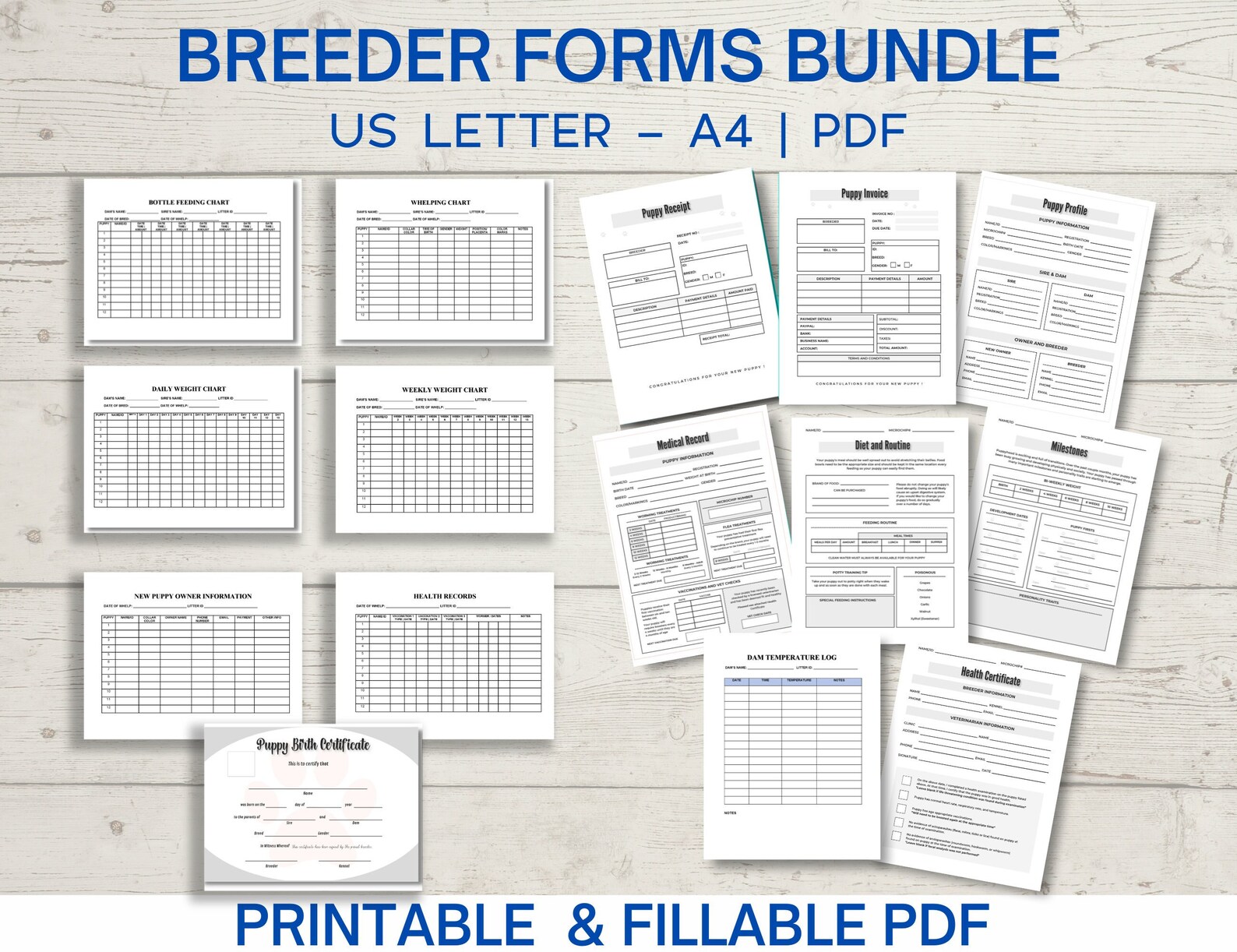 Breeder Forms Bundle, Whelping Records and Puppy Pack Included, Instant ...