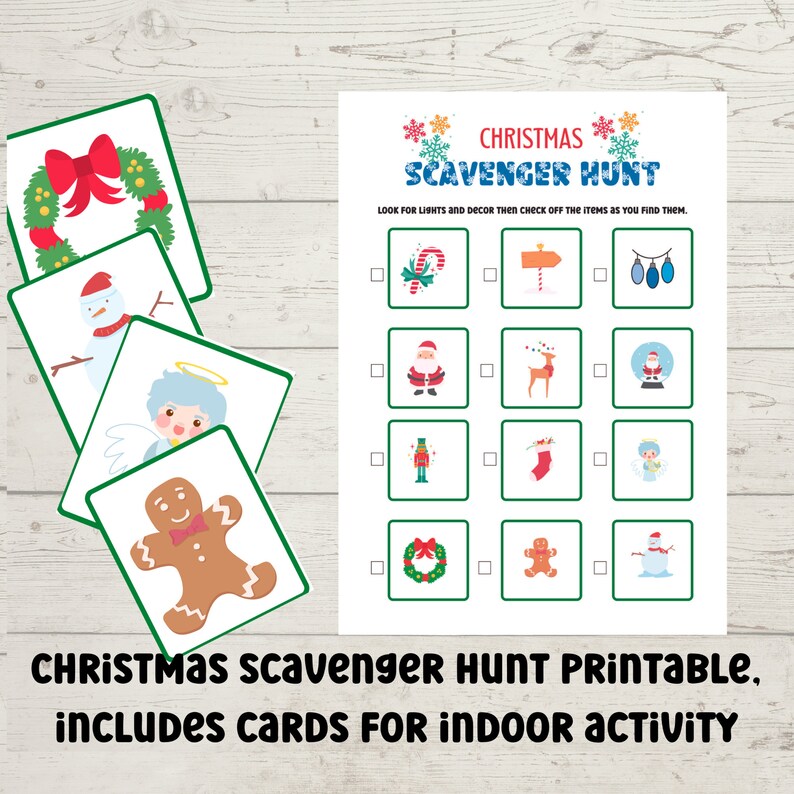 Christmas Scavenger Hunt Printable, Includes Cards for Indoor Christmas ...
